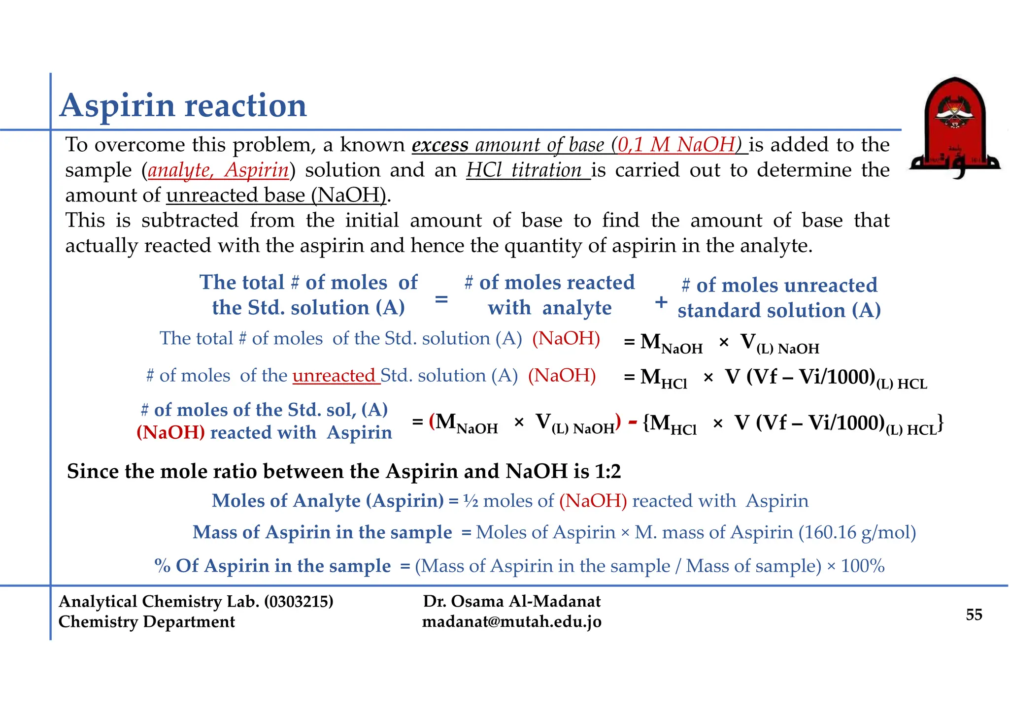 Analytical Chemistry Lab_Exp 6_aspirin analysis | PDF
