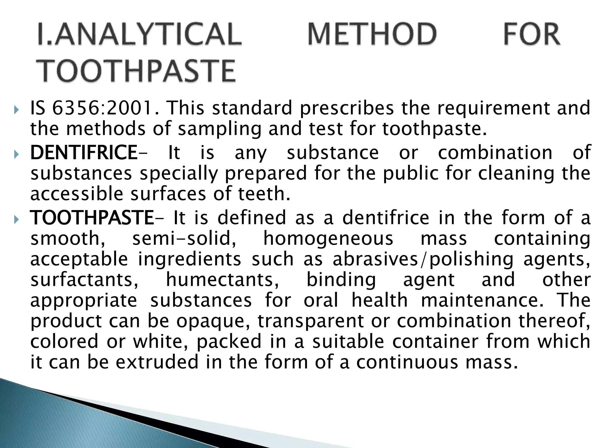 Analytical cosmetics:BIS specification and analytical methods for ...
