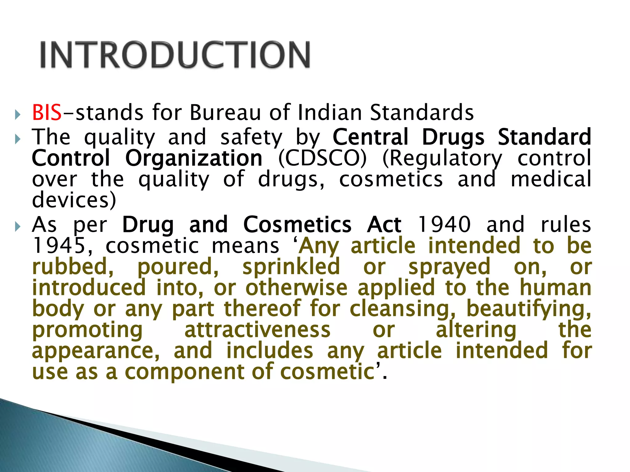 Analytical cosmetics:BIS specification and analytical methods for ...
