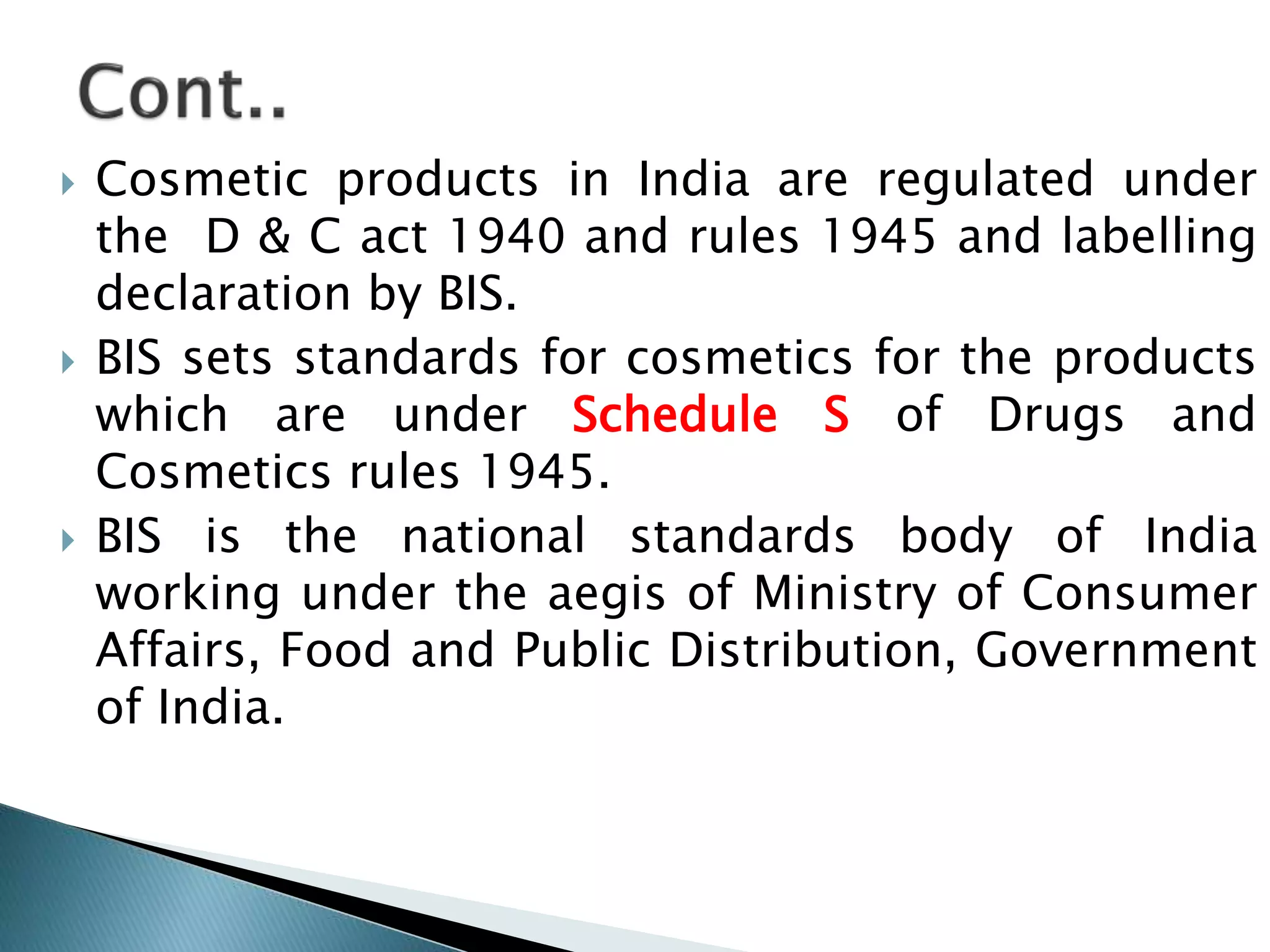 Analytical cosmetics:BIS specification and analytical methods for ...