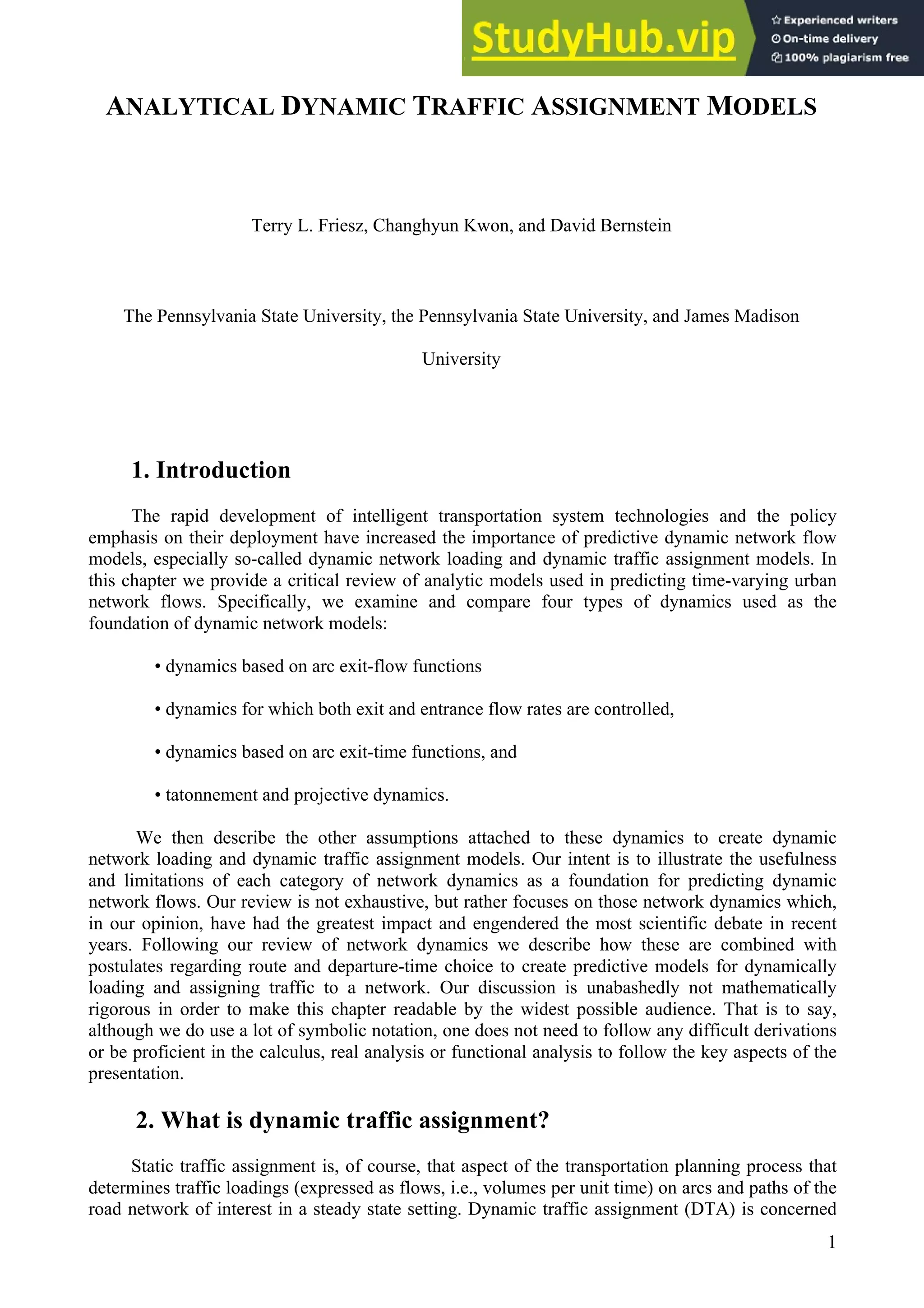 Analytical Dynamic Traffic Assignment Models Pdf