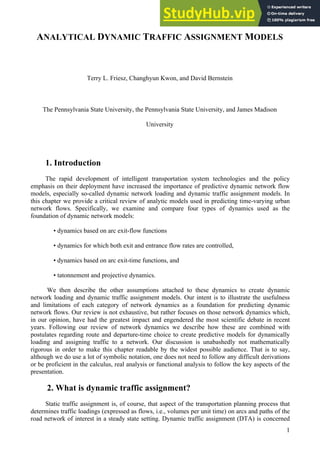 Analytical Dynamic Traffic Assignment Models | PDF