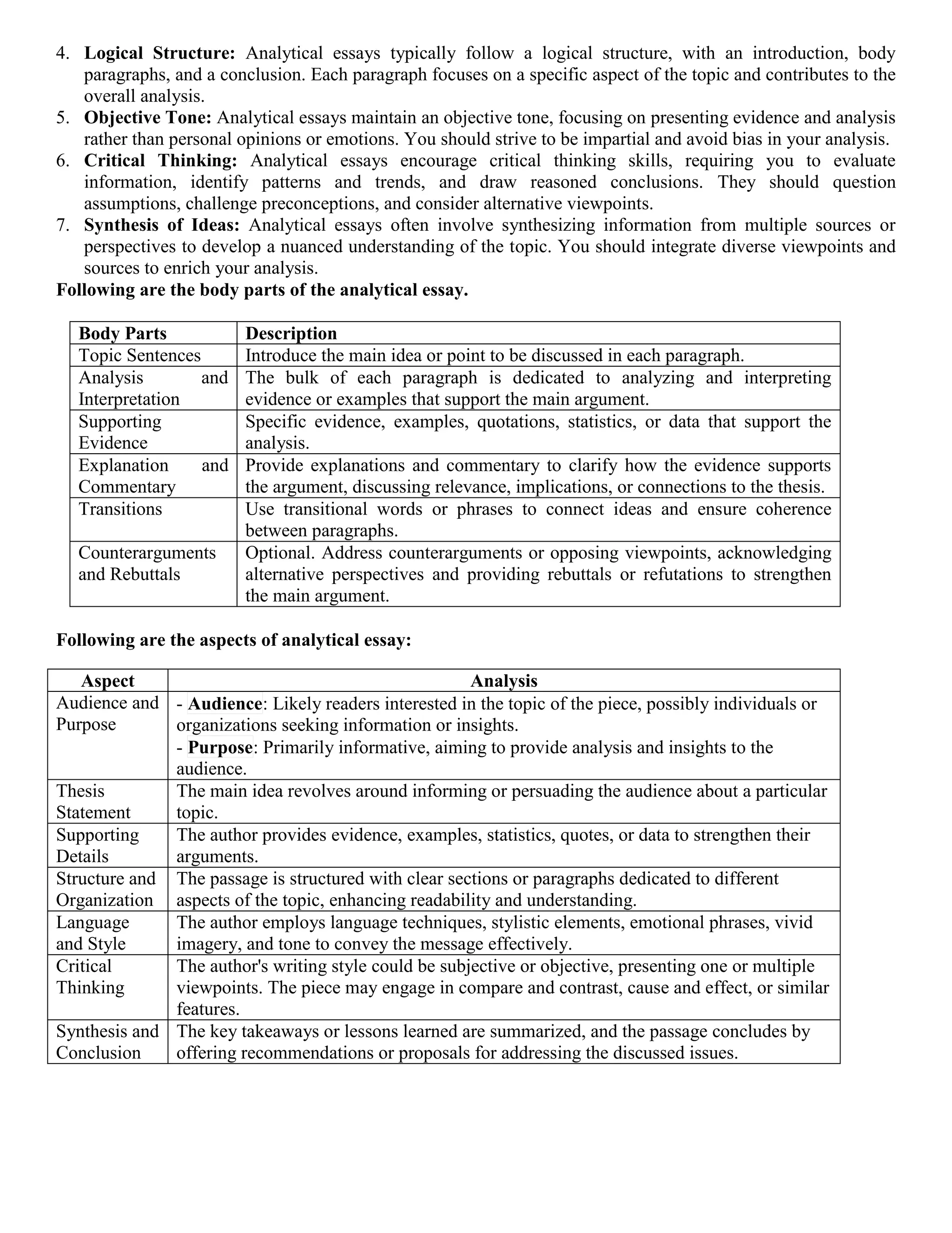 Analytical Essay development, techniques, format, elements, features ...