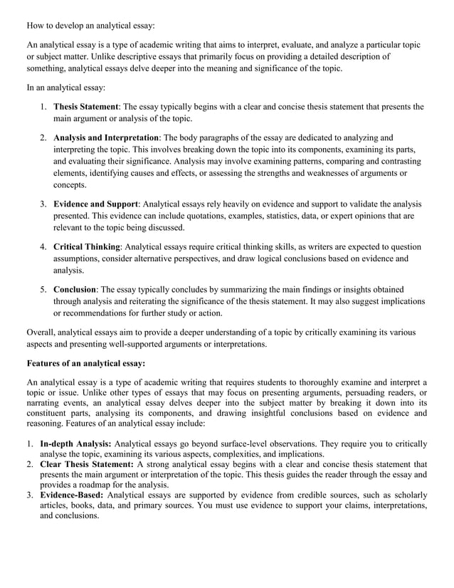 Analytical Essay development, techniques, format, elements, features ...