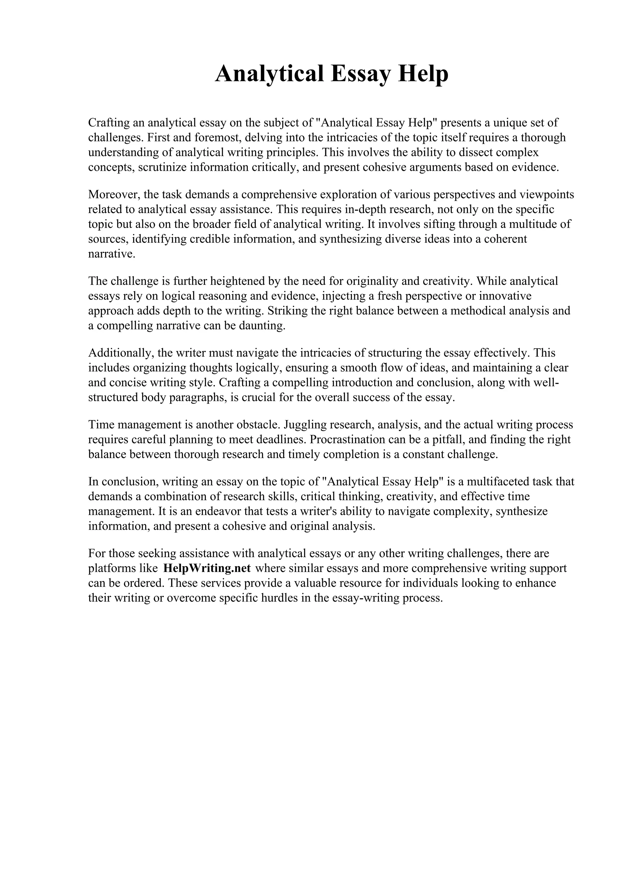 Analytical Essay Help. Rose State College | PDF