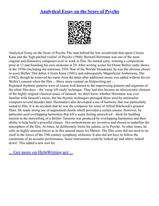 Analytical Essay On The Score Of Psycho | PDF