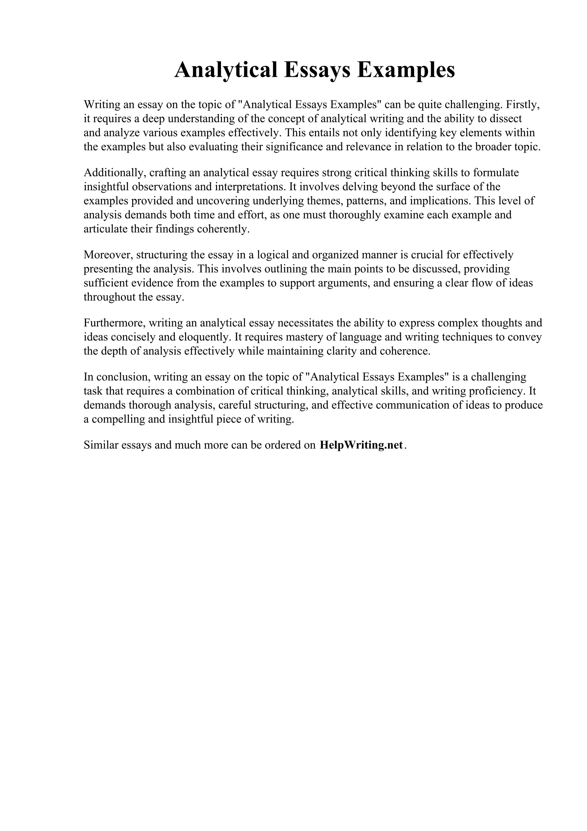Analytical Essays Examples. Analytical Essay Writing | PDF