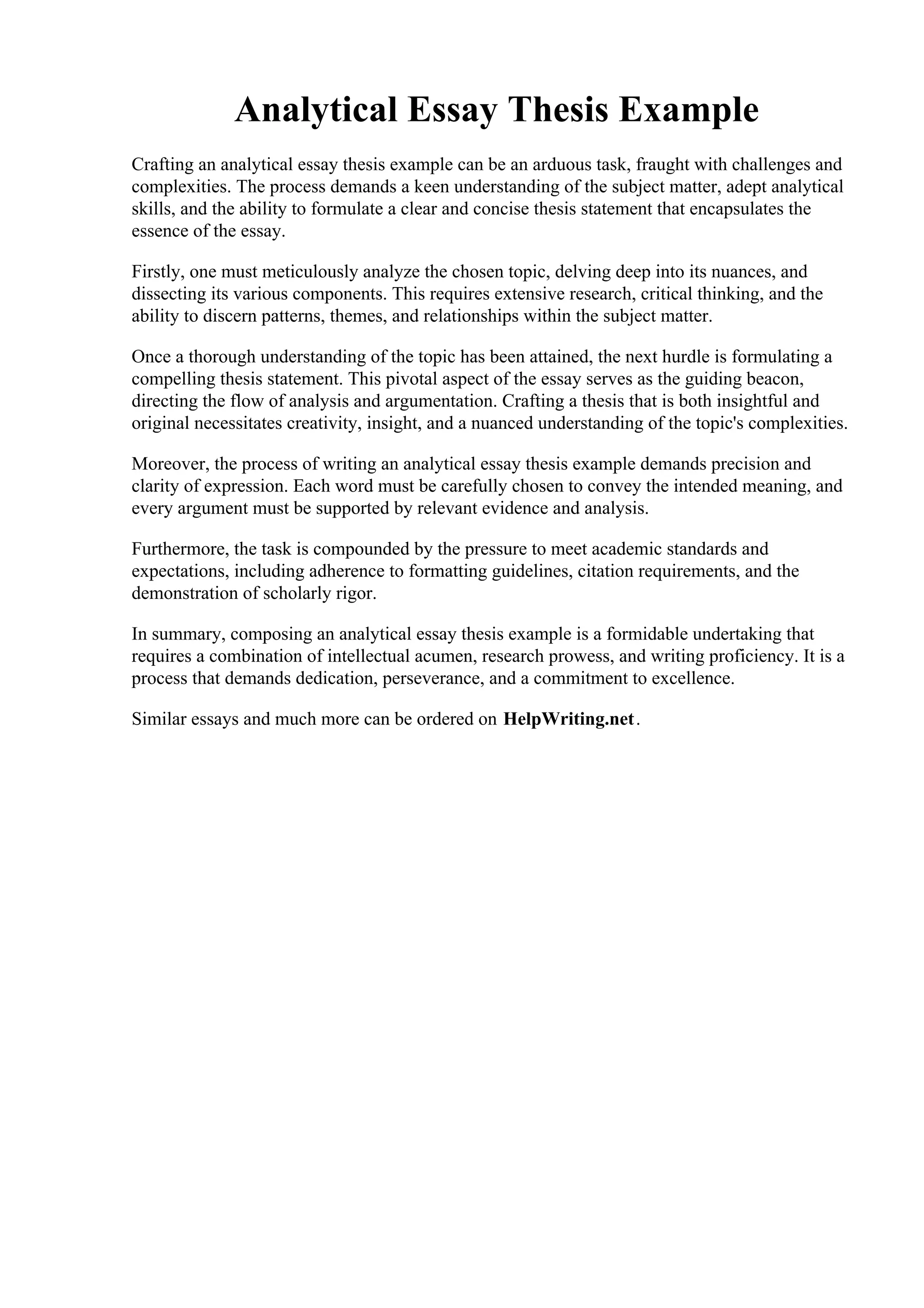 Analytical Essay Thesis Example | PDF