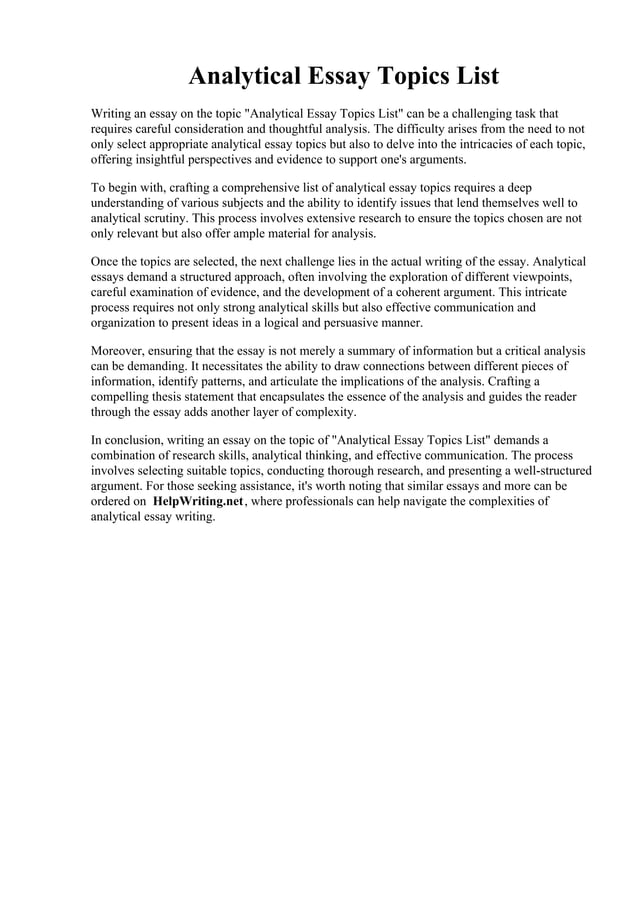 Analytical Essay Topics List | PDF
