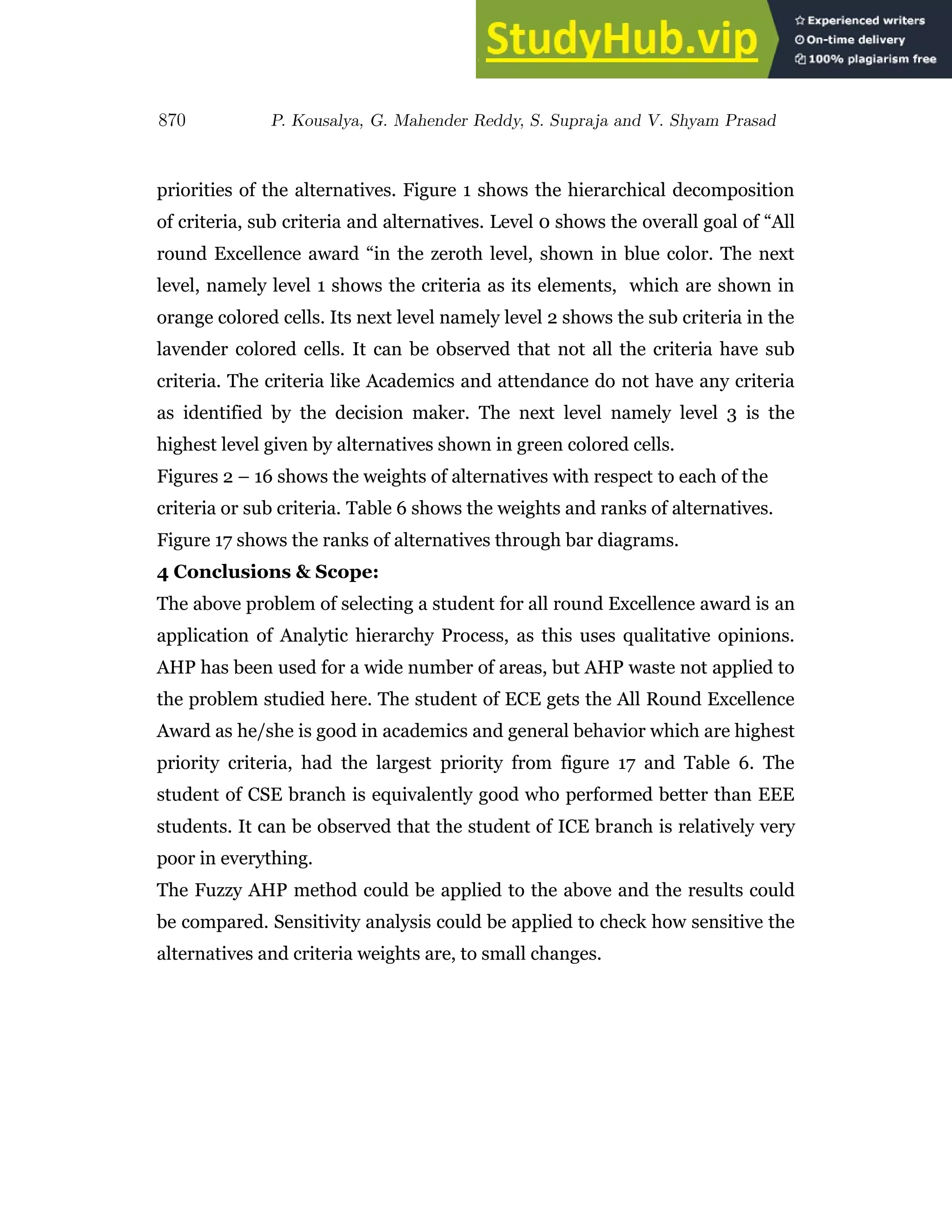 Analytical Hierarchy Process Approach An Application Of Engineering