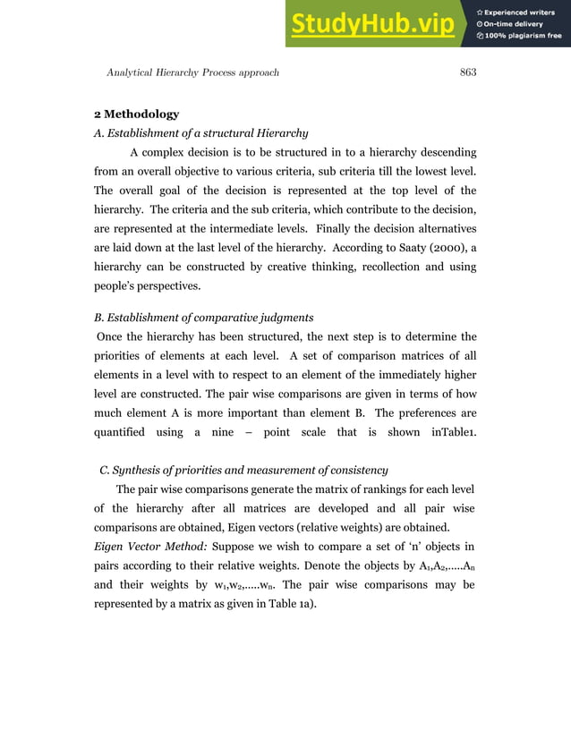 Analytical Hierarchy Process Approach An Application Of Engineering
