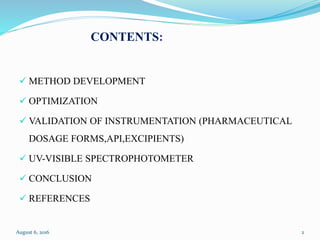 Analytical method development,validation by uv spectroscopy | PPTX