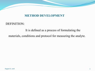 Analytical method development,validation by uv spectroscopy | PPTX