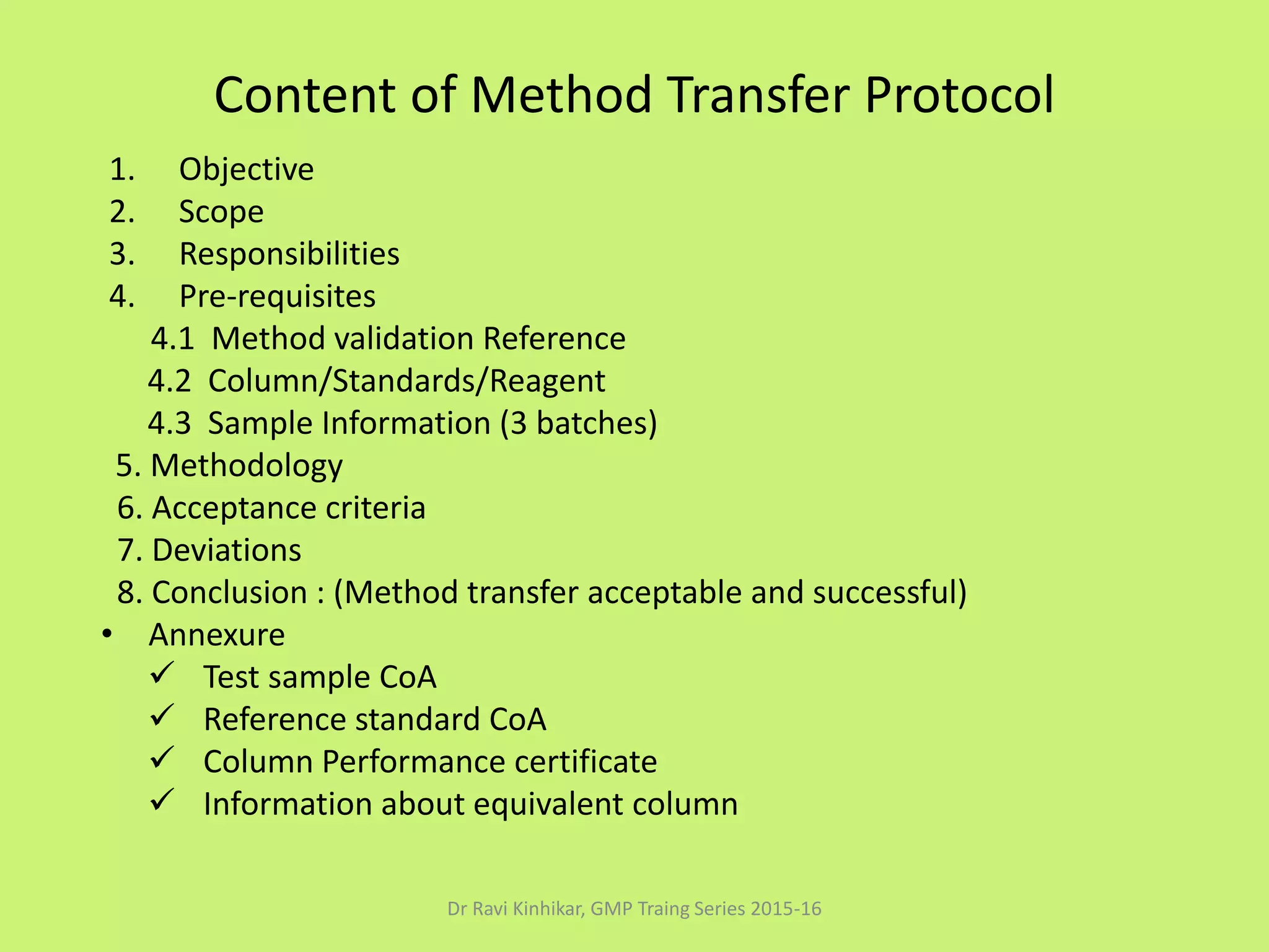 Analytical method transfer (module 01) | PPTX