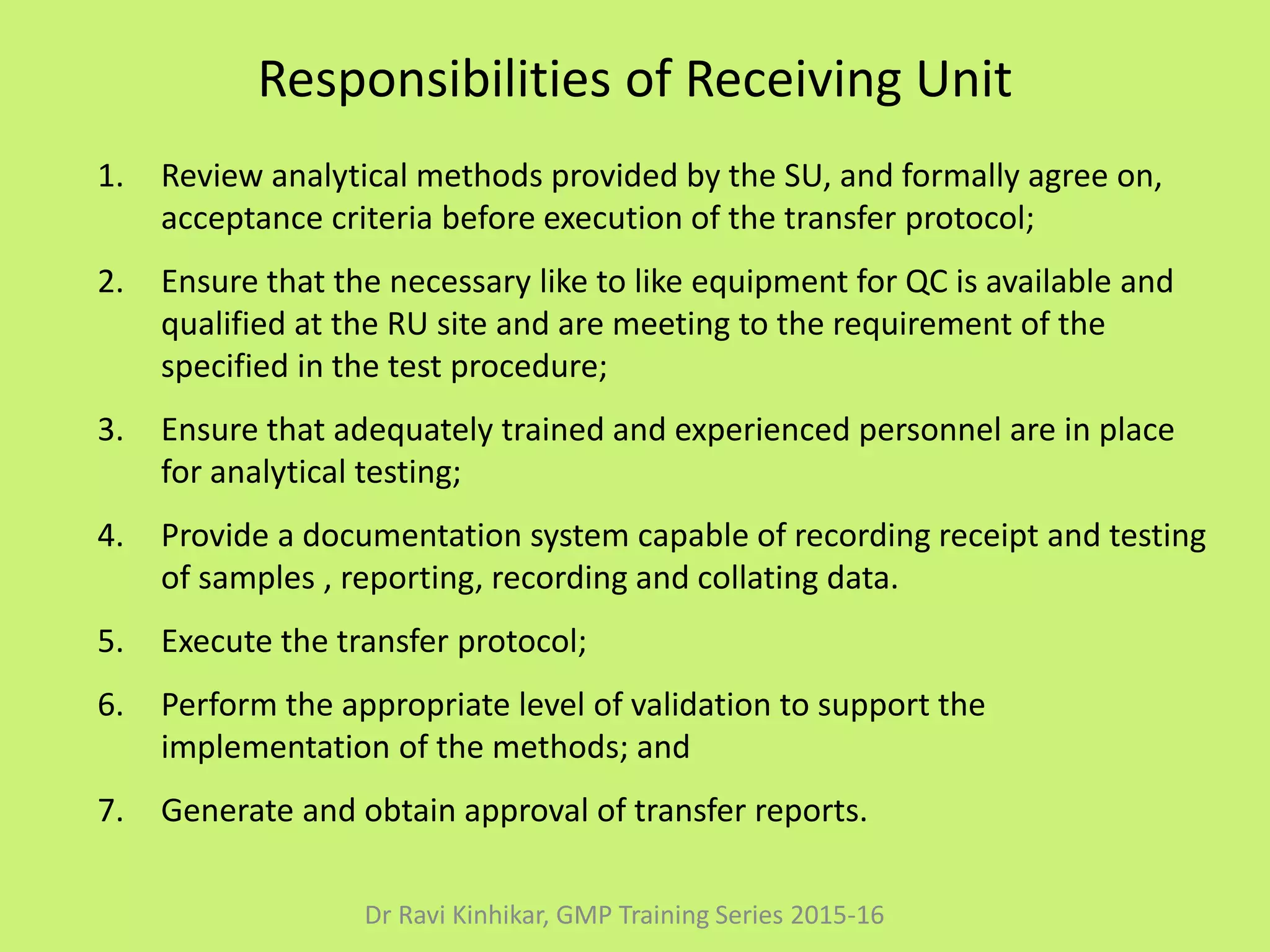 Analytical method transfer (module 01) | PPTX