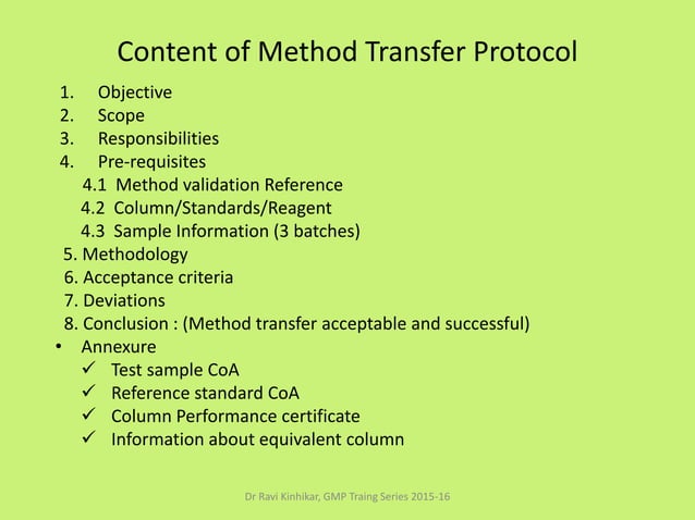 Analytical method transfer (module 01) | PPTX | Science