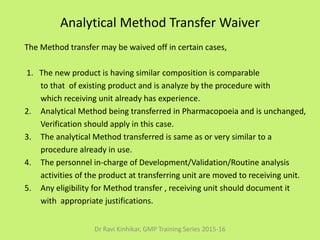 Analytical method transfer (module 01) | PPTX