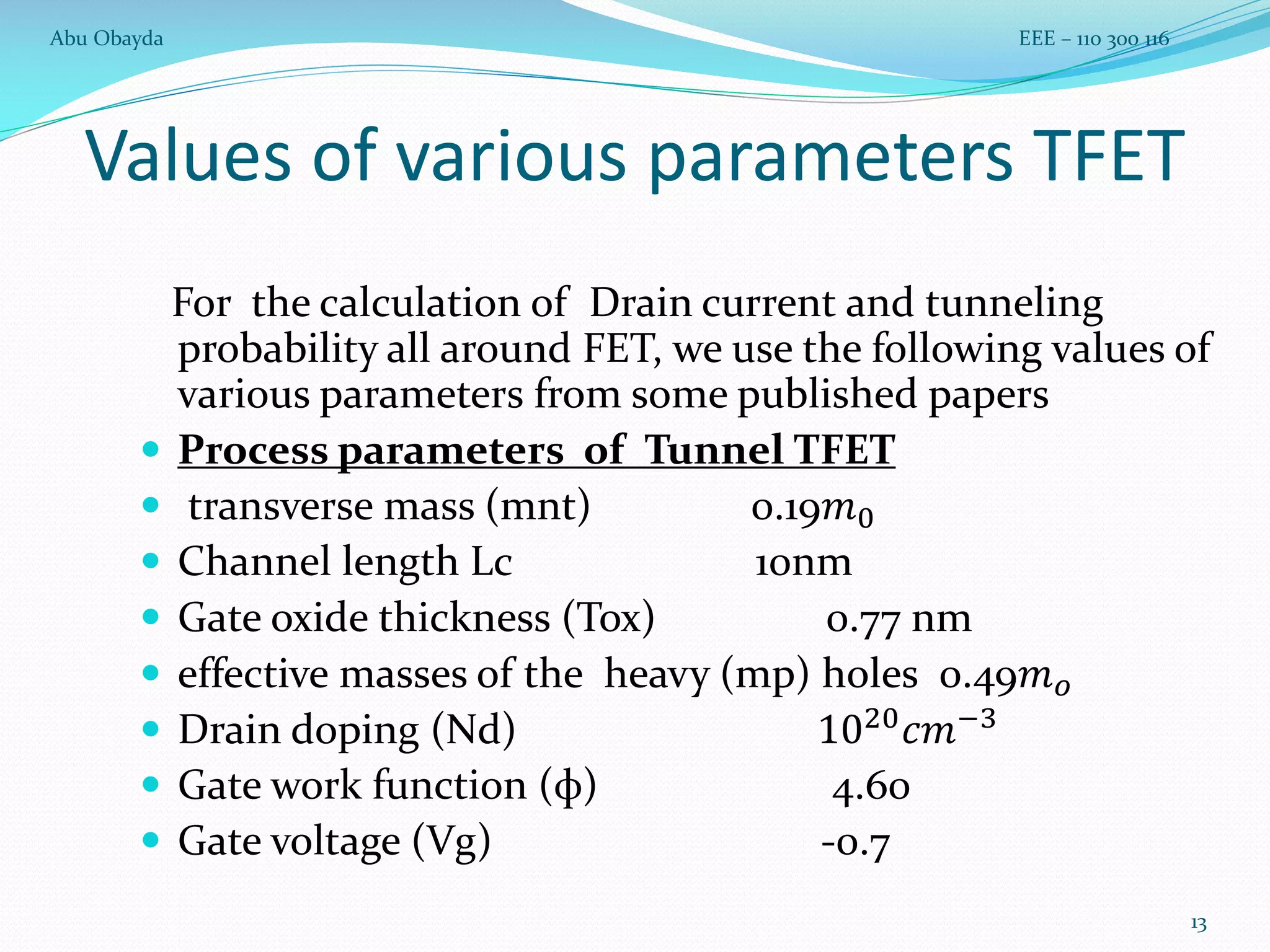 Analytical Modeling Of Tunneling Field Effect Transistor Tfet Pdf