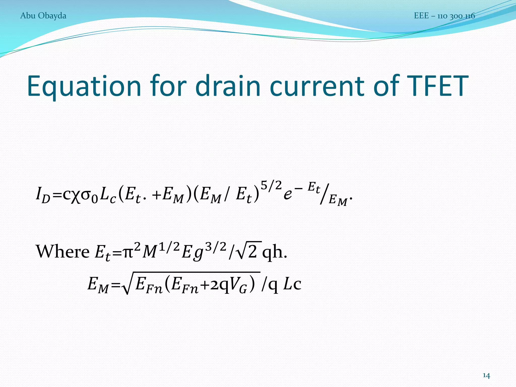 Analytical Modeling Of Tunneling Field Effect Transistor Tfet Pdf