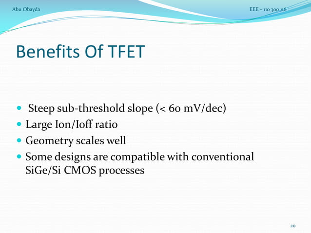 Analytical Modeling of Tunneling Field Effect Transistor (TFET) | PPT