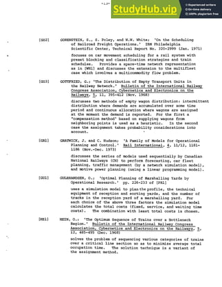 Analytical Models In Rail Transportation An Annotated Bibliography | PDF