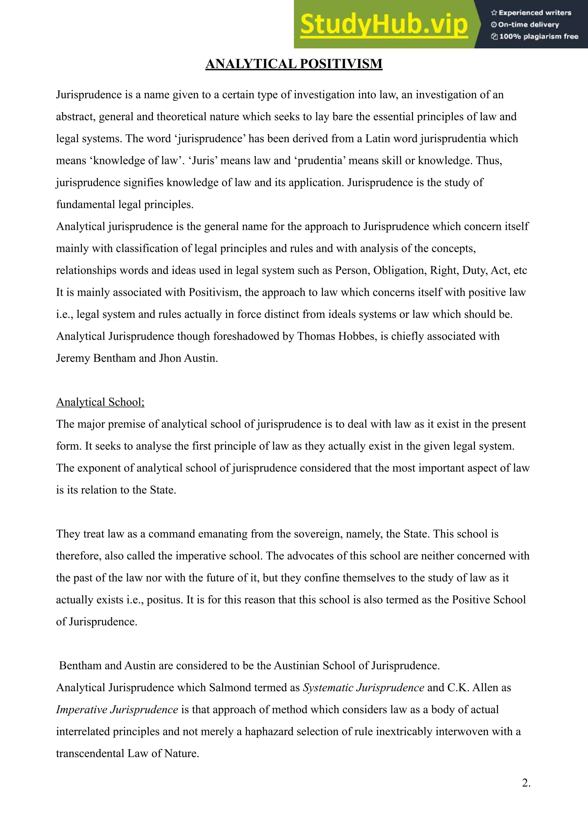 Analytical Positivism And H. L. A. Hart S Concept Of Law | PDF