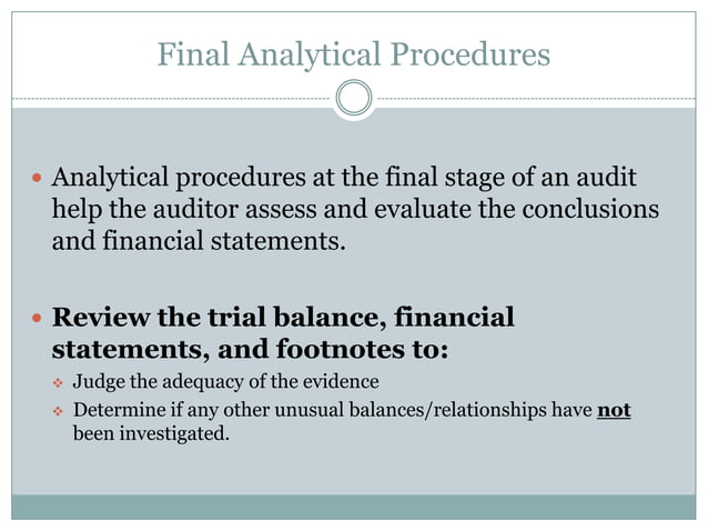 Analytical procedures presentation | PPTX | Business Accounting & Finance | Business
