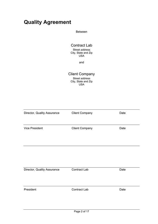 Analytical Quality Agreement Template | PDF