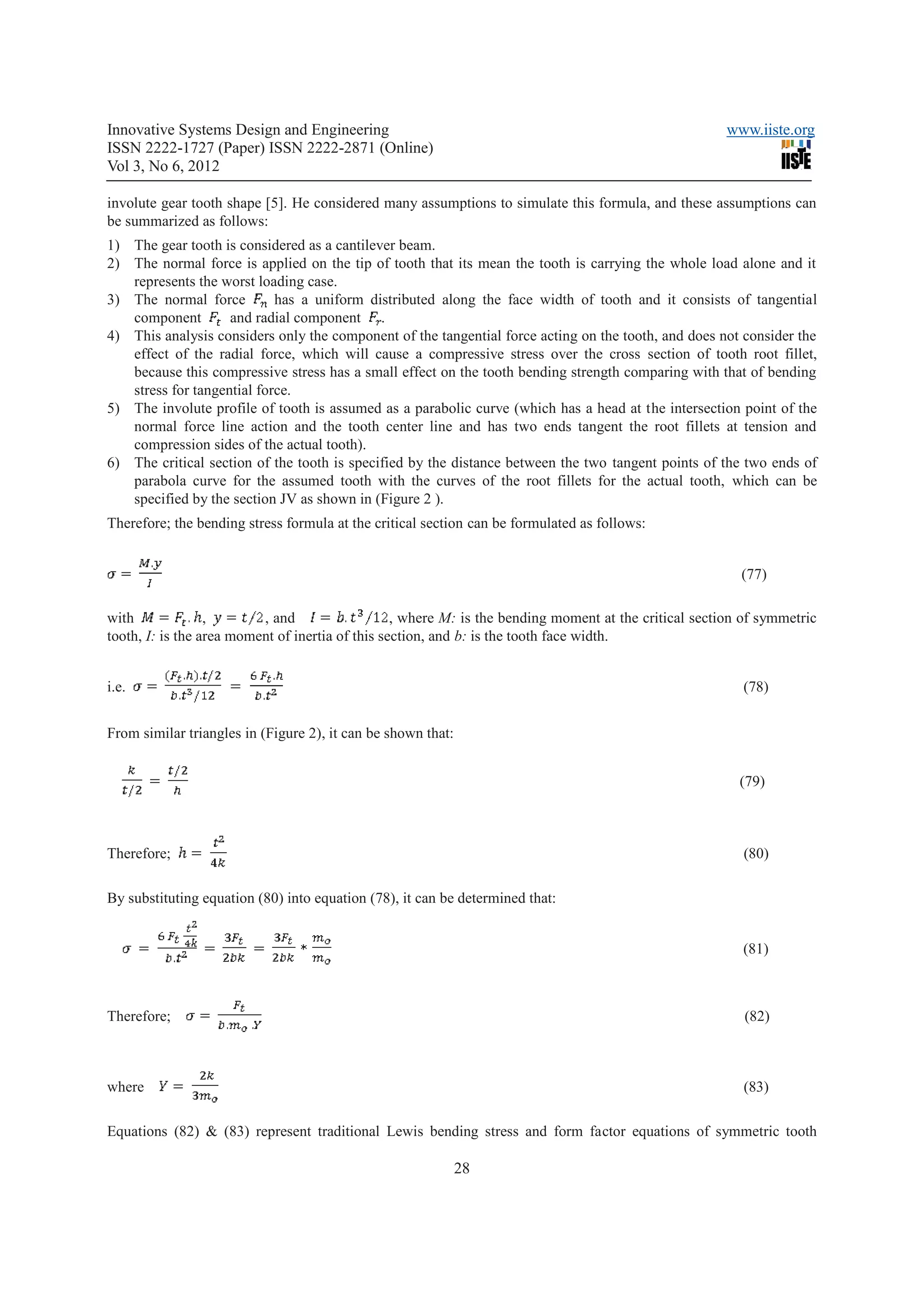 Analytical solution of bending stress equation for symmetric and asymmetric involute gear teeth ...