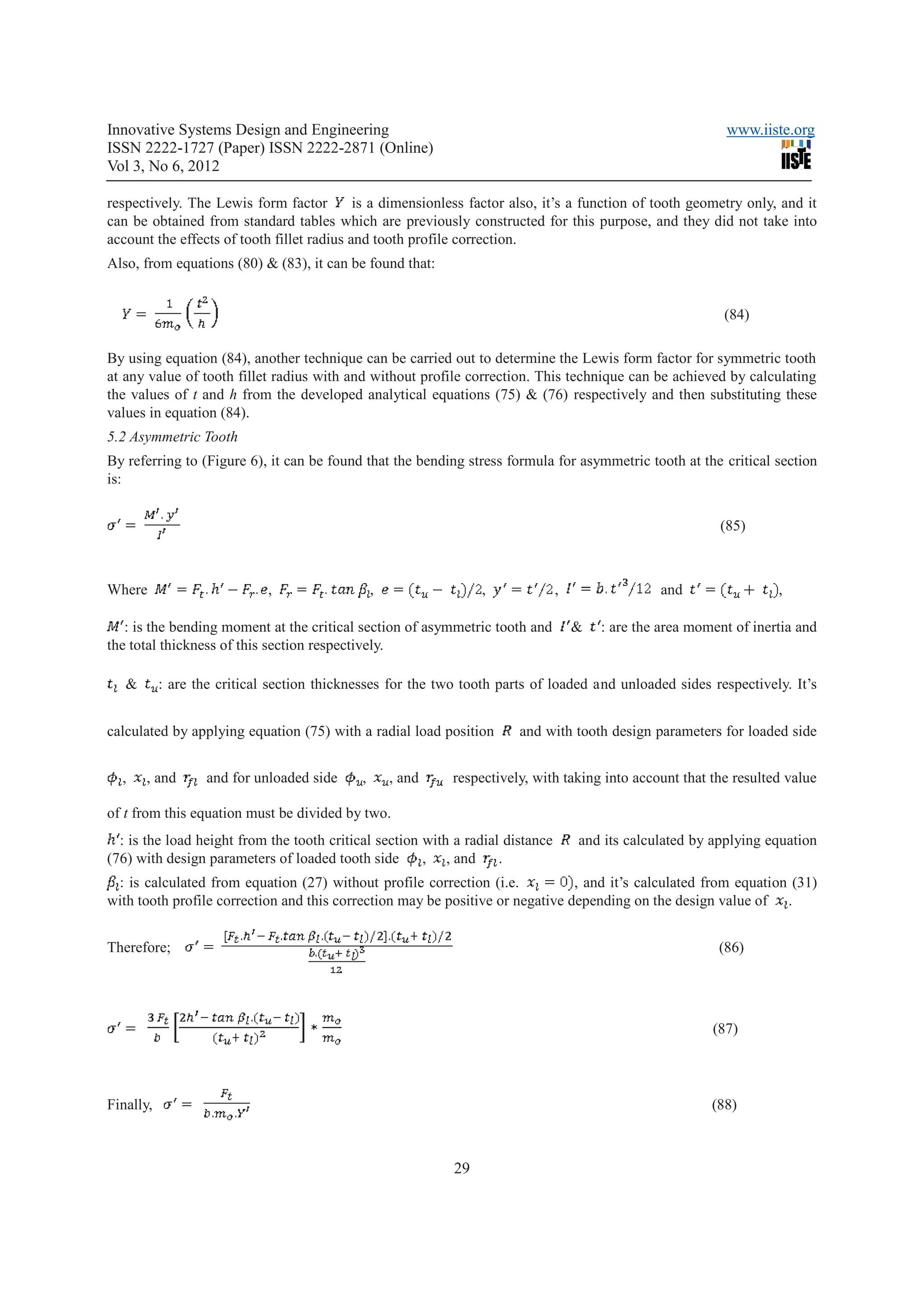 Analytical solution of bending stress equation for symmetric and asymmetric involute gear teeth ...
