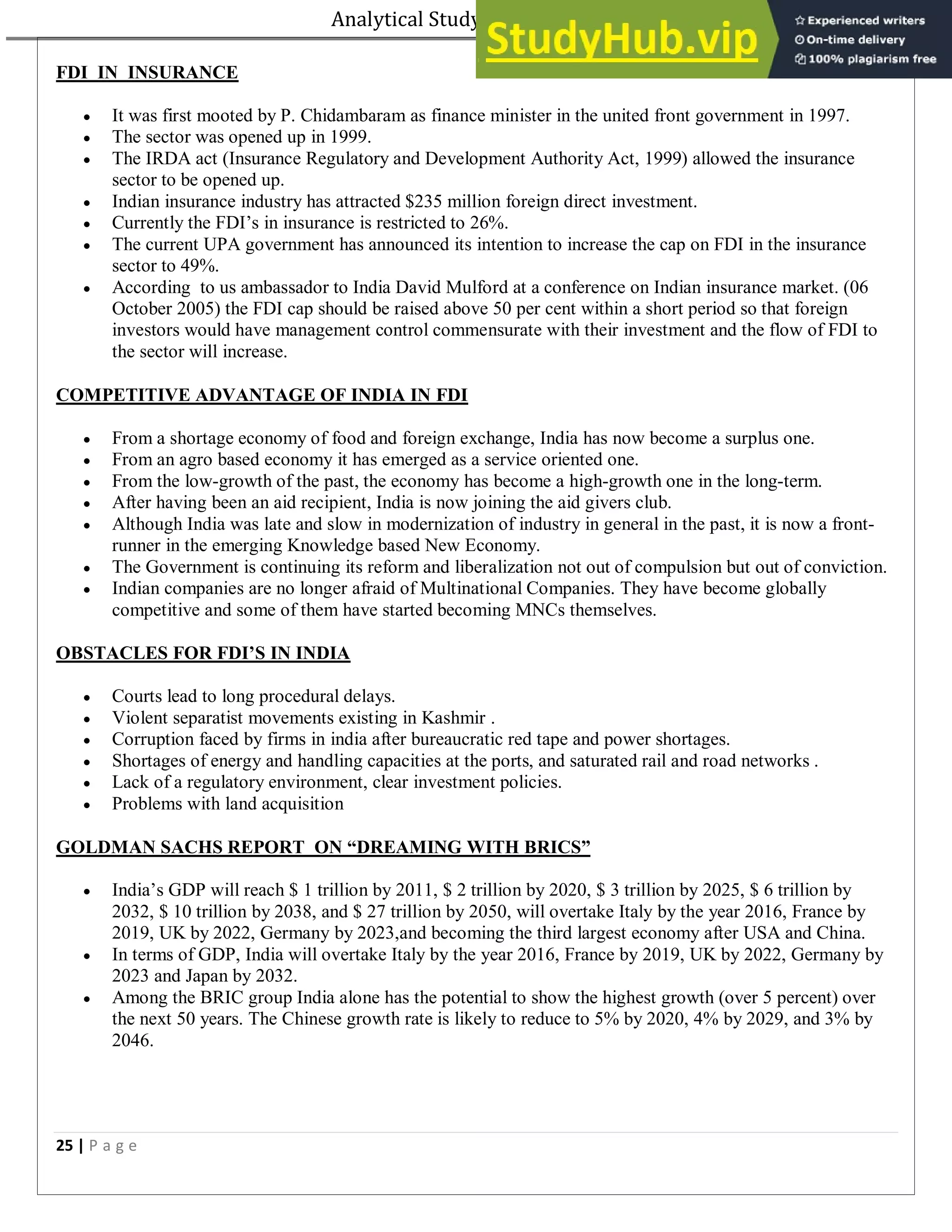 Analytical Study Of Foreign Direct Investment In India (1) | PDF