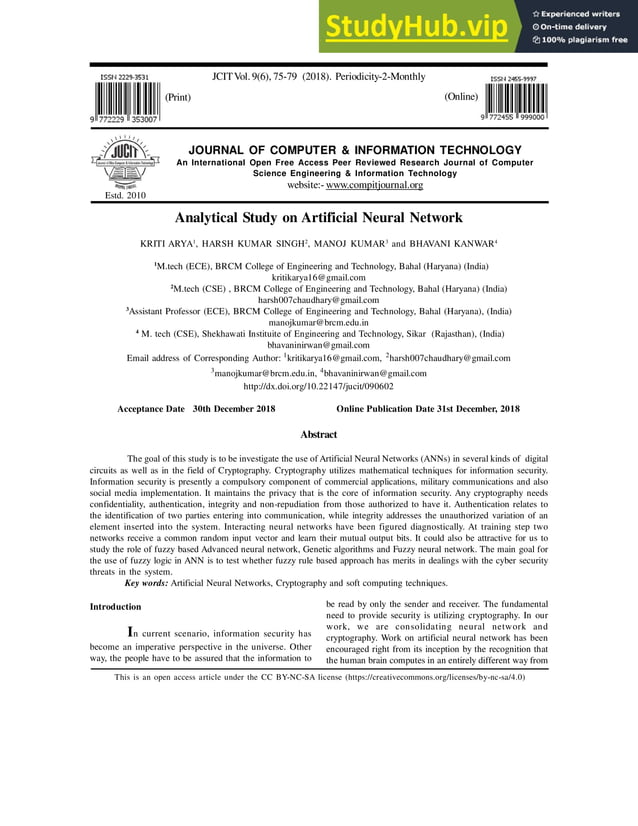 Analytical Study On Artificial Neural Network | PDF