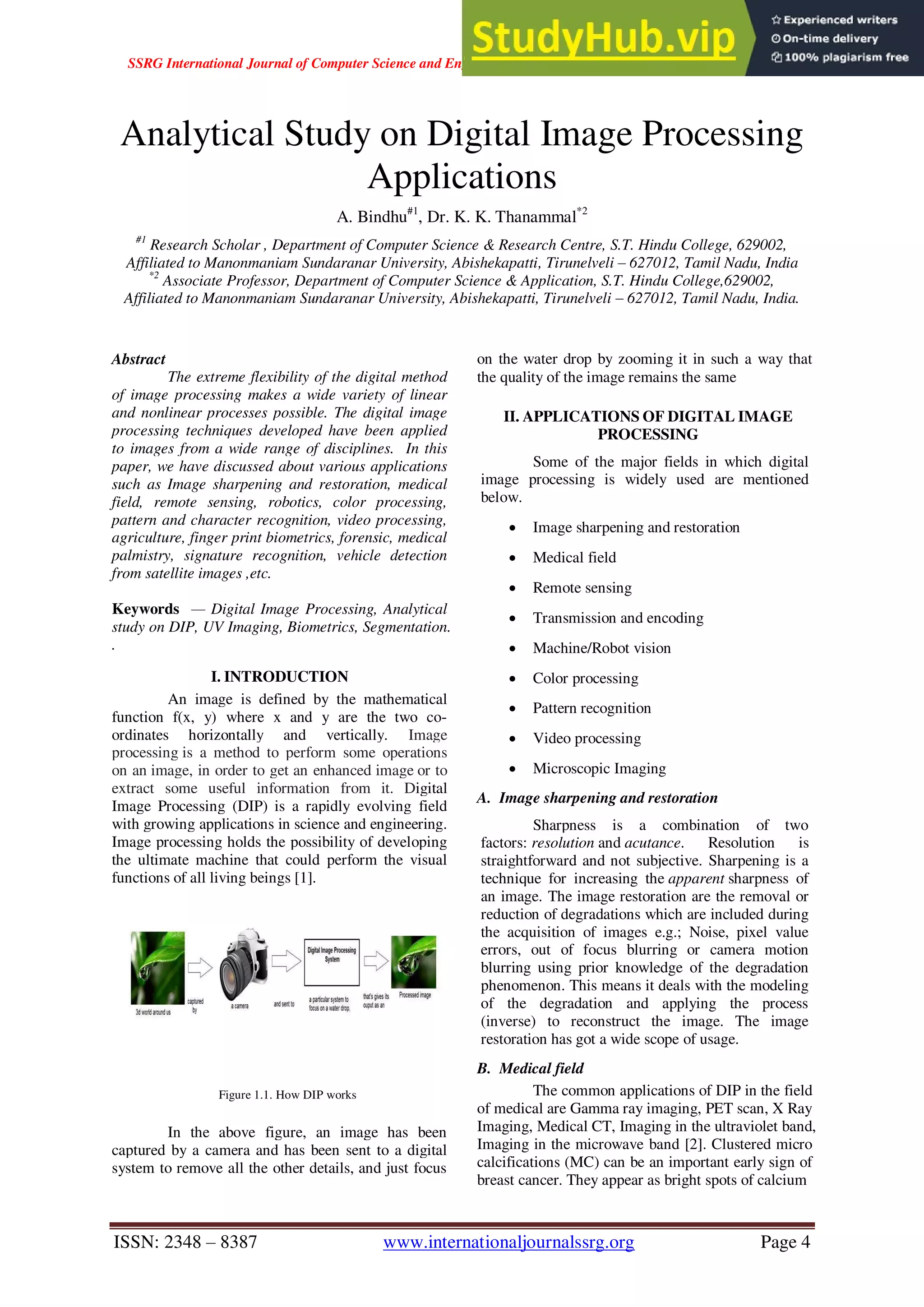 Analytical Study On Digital Image Processing Applications | PDF