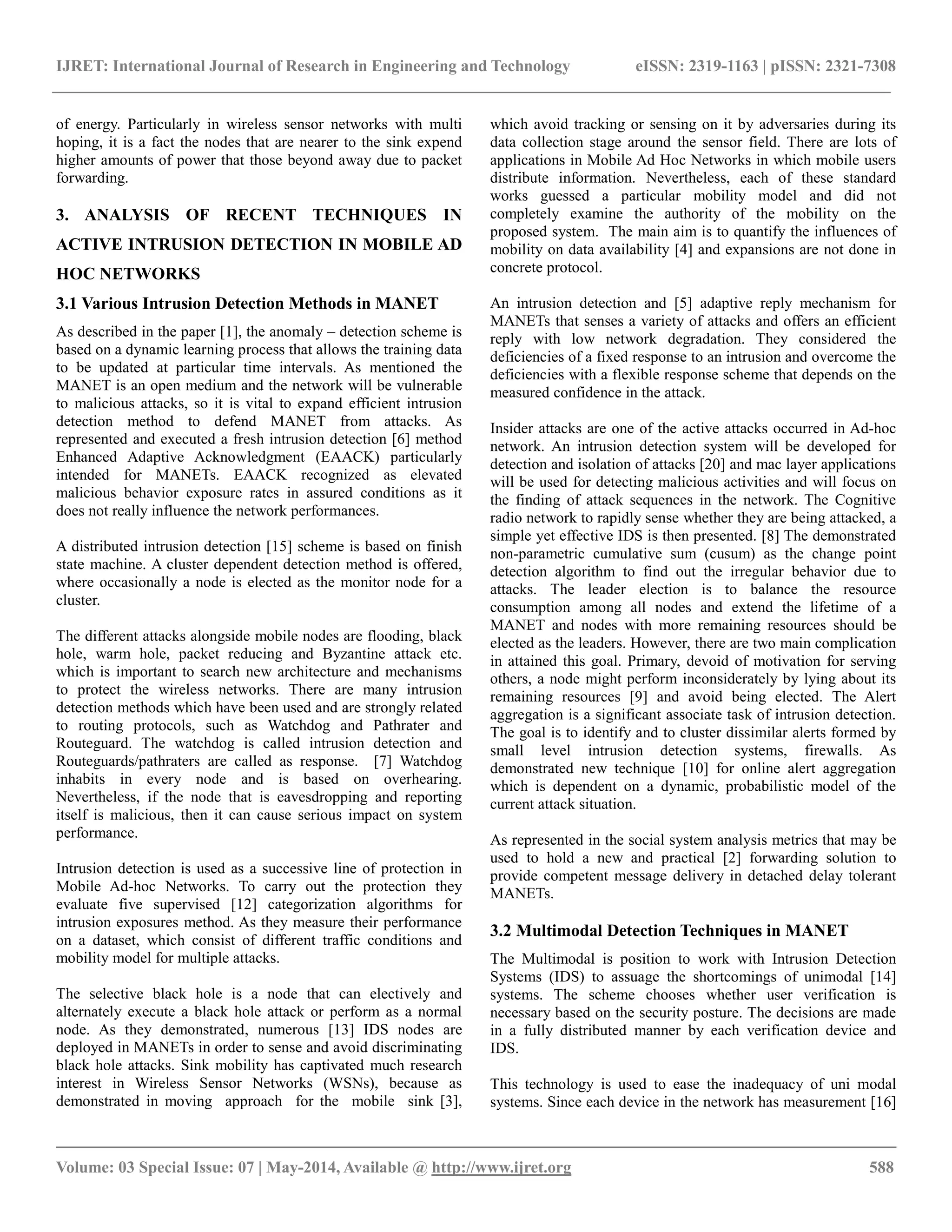 Analytical Survey Of Active Intrusion Detection Techniques In Mobile Ad Hoc Networks Pdf