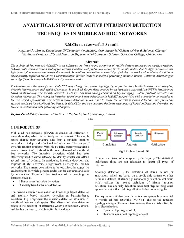 Analytical survey of active intrusion detection techniques in mobile ad hoc networks | PDF