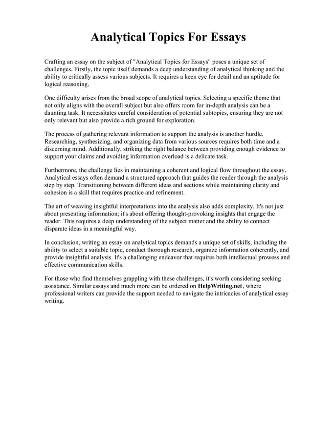 Analytical Topics For Essays.pdf | Homework and Study | Education