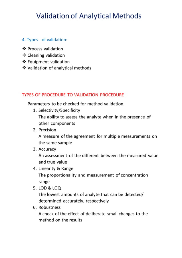 Validation of Analytical methods | PDF