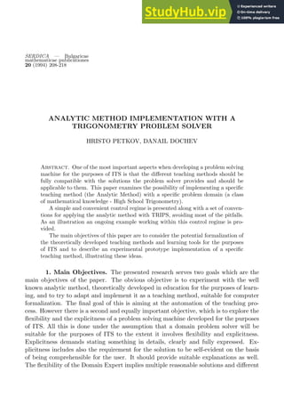 ANALYTIC METHOD IMPLEMENTATION WITH A TRIGONOMETRY PROBLEM SOLVER | PDF | Educational Assessment ...