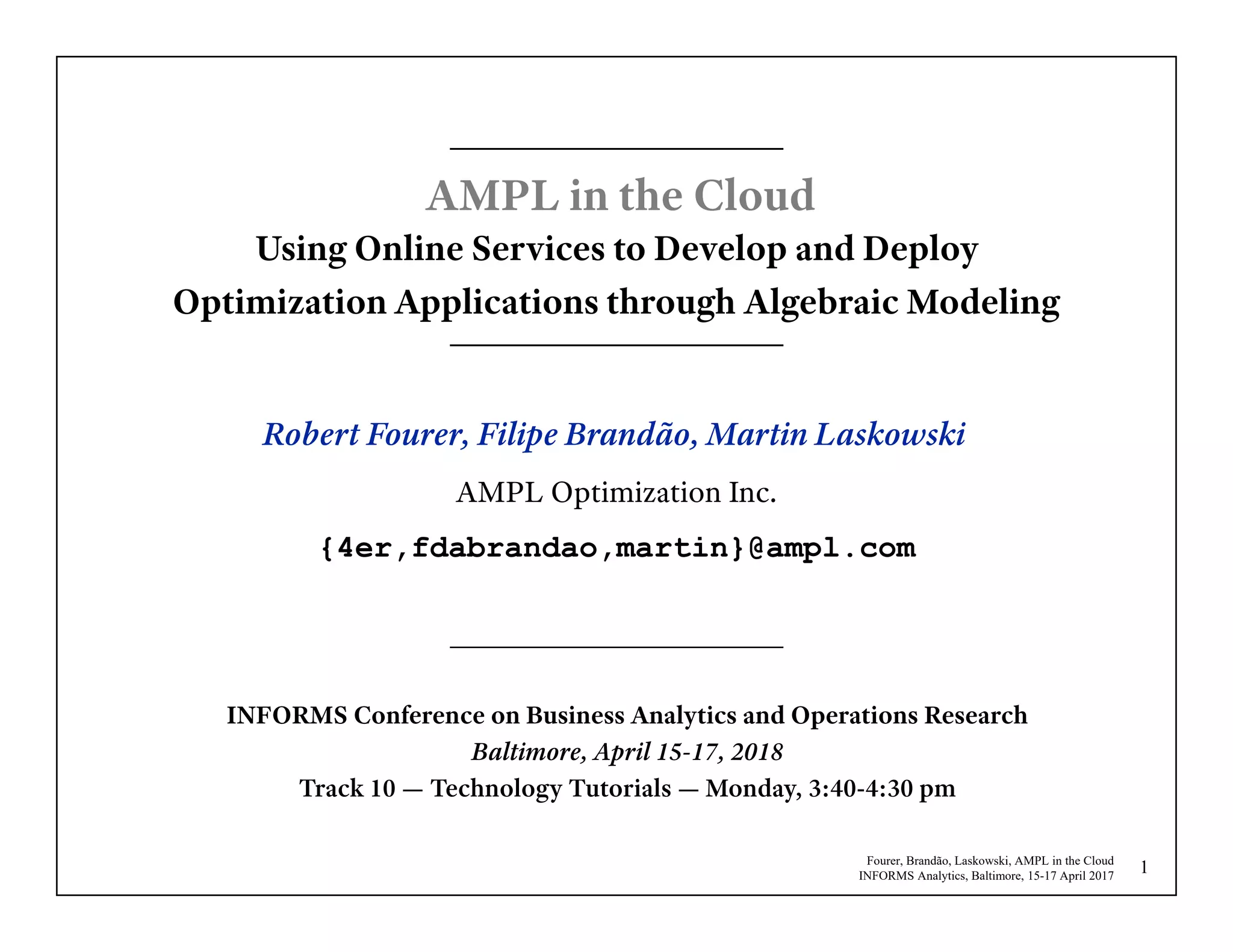 AMPL in the Cloud | PDF
