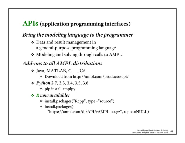 AMPL Workshop, part 2: From Formulation to Deployment | PPT