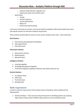 Analytics @ Marketing Service Center - discussion document | PDF