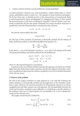 Analytic Solution Of Stokes Second Problem For Second-Grade Fluid | PDF