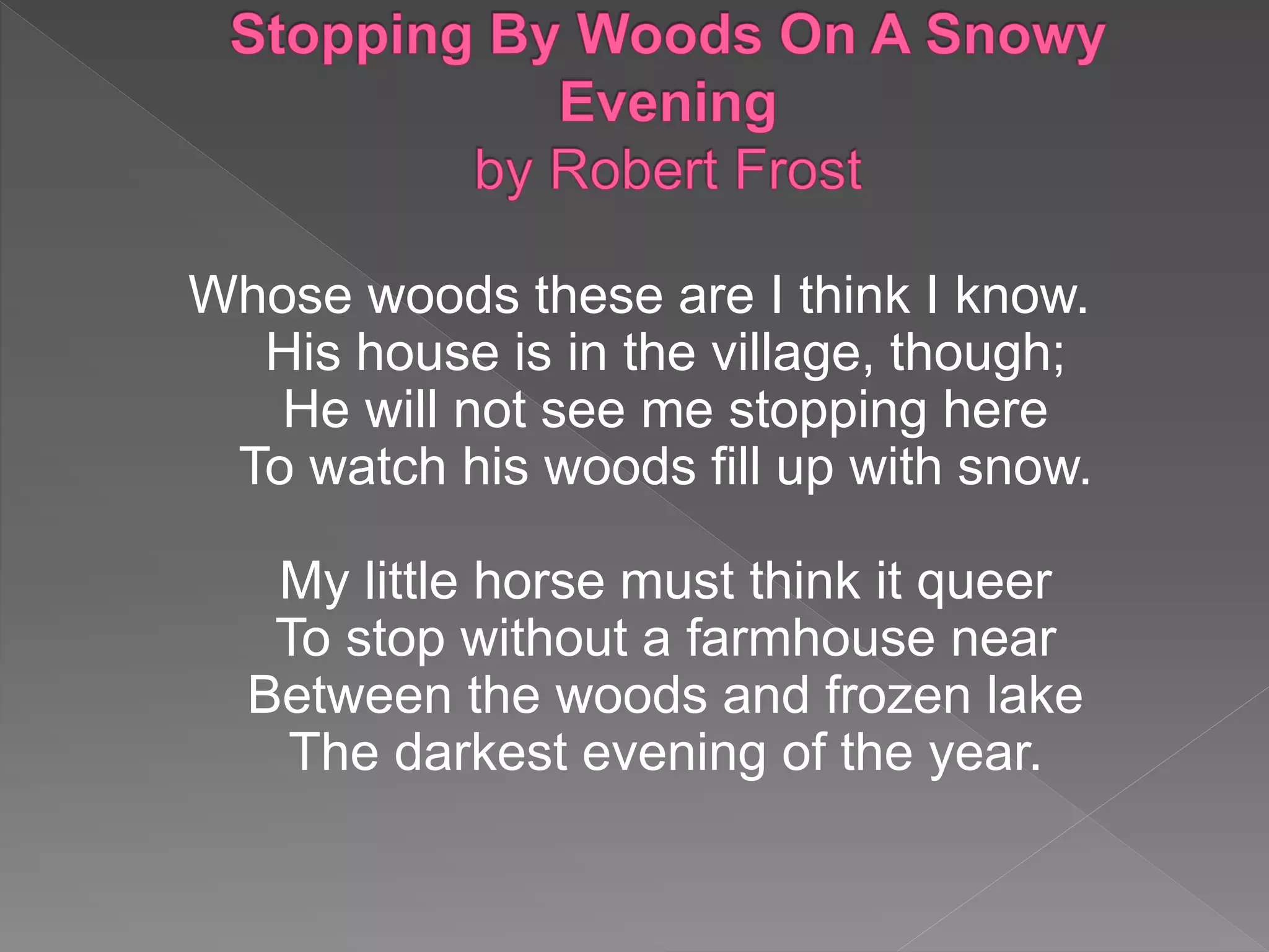 Analysis poem " Stopping by Woods" by Robert Frost | PPTX