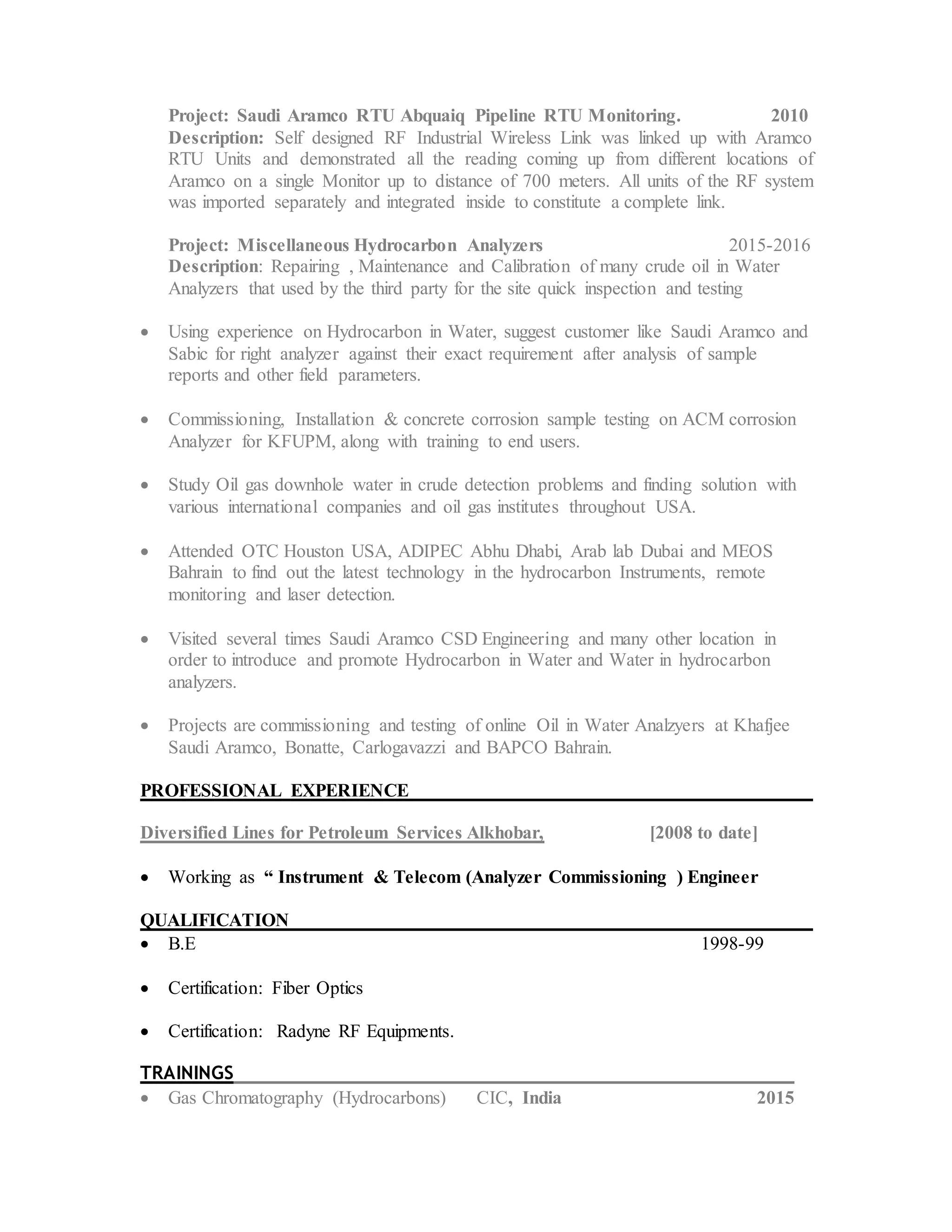 Analyzer Engineer Process Hydrocarbons | DOCX | Chemistry | Science