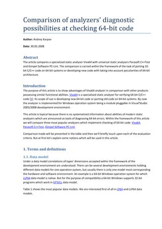 Comparison of analyzers' diagnostic possibilities at checking 64-bit code | PDF