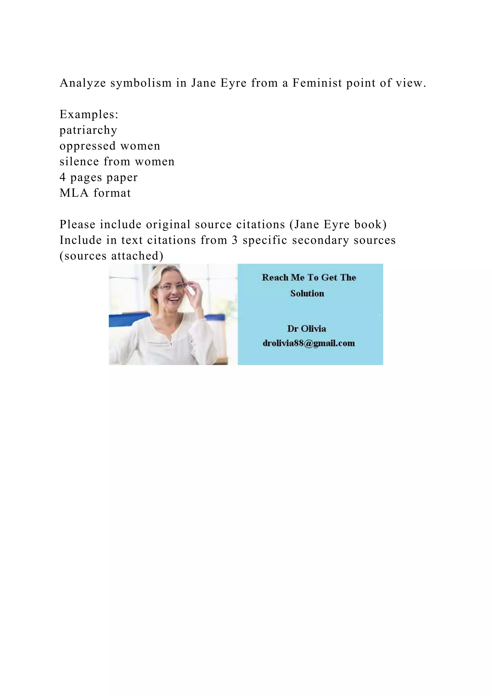 Analyze symbolism in Jane Eyre from a Feminist point of view. Exa.docx