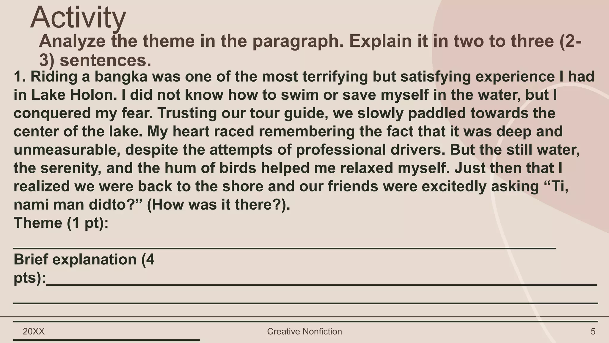 Analyze theme used in a particular text (.pptx