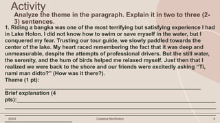 Analyze theme used in a particular text (.pptx