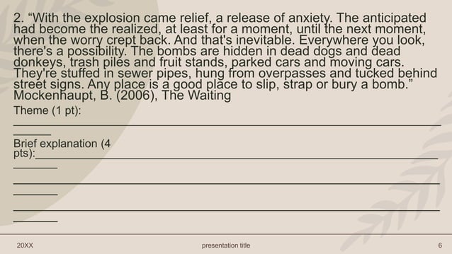 Analyze theme used in a particular text (.pptx