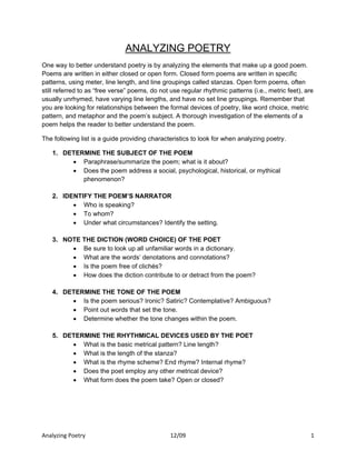 Comprehensive Guide to Analyzing Poetry: Forms, Devices, and ...